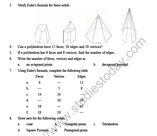 CBSE Class 8 Maths Visualising Solids Shapes Question Bank